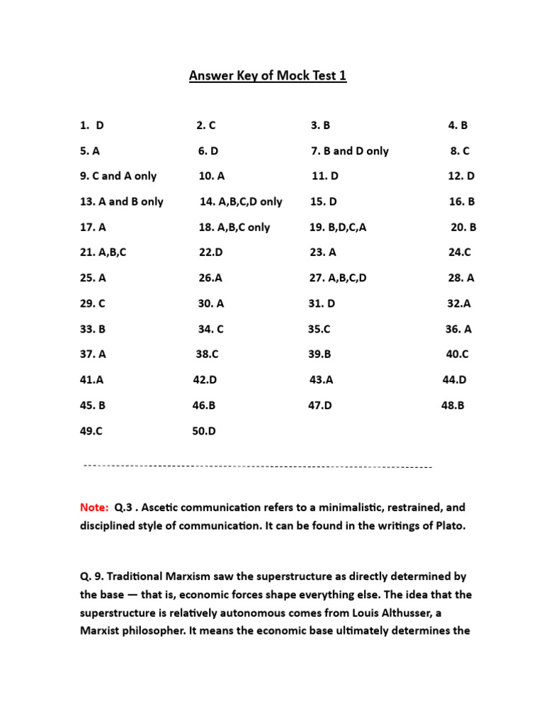 Mock Test 1 Answer Key | PDF