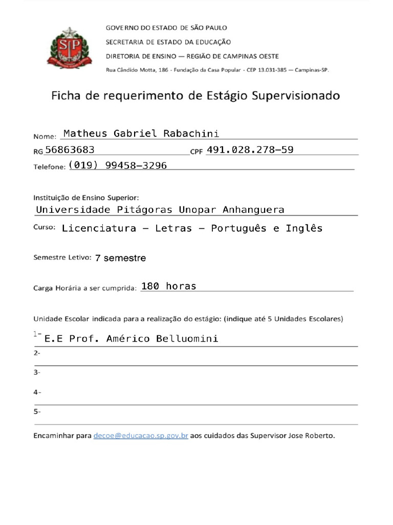 Ficha Requerimento | PDF