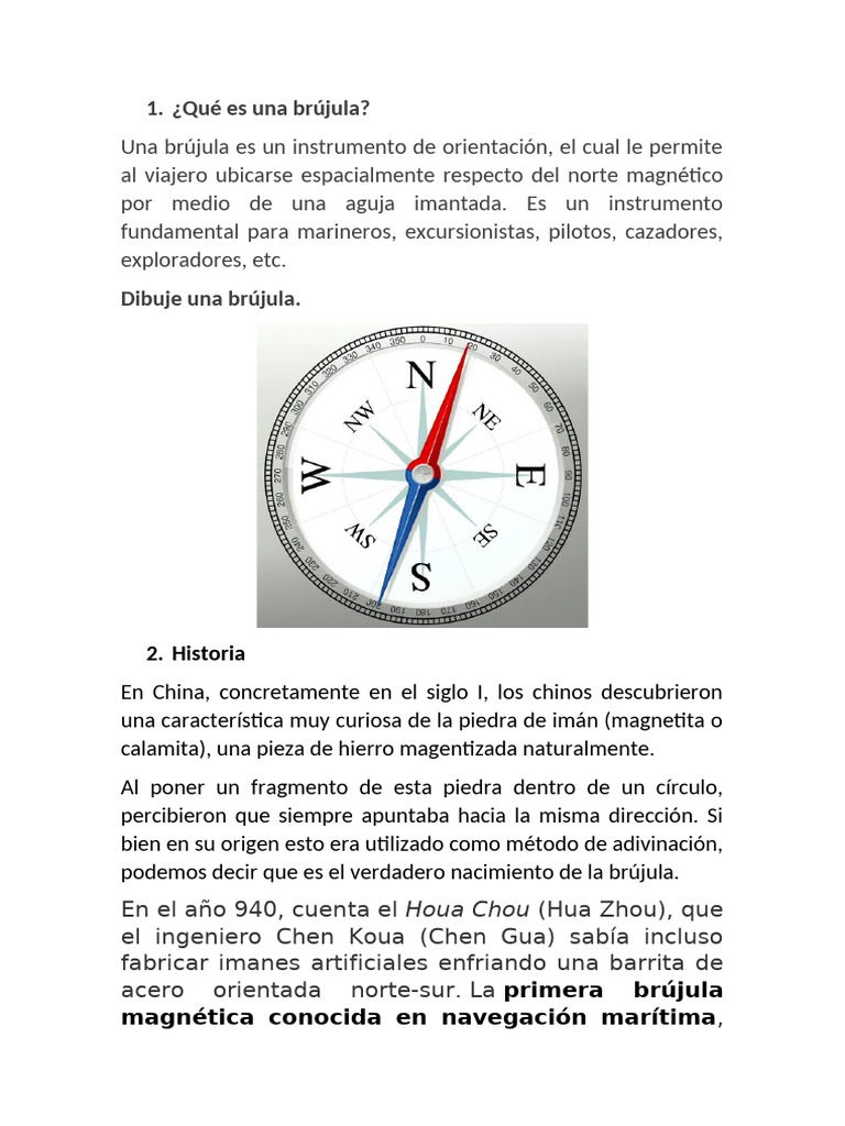 Historia y uso de la brújula | PDF | Brújula | Imán