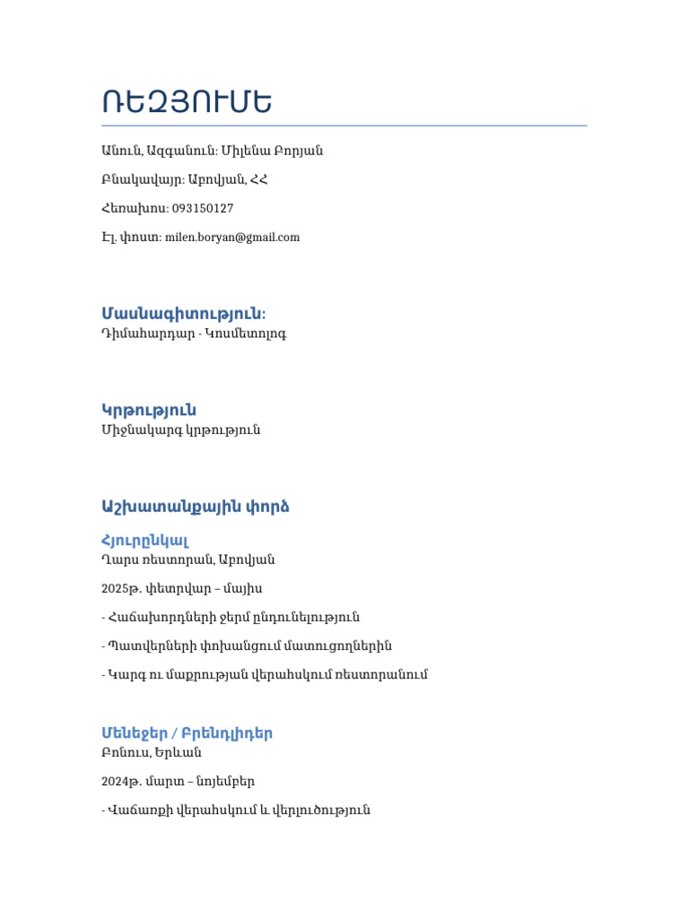 Milena Boryan CV Ready | PDF