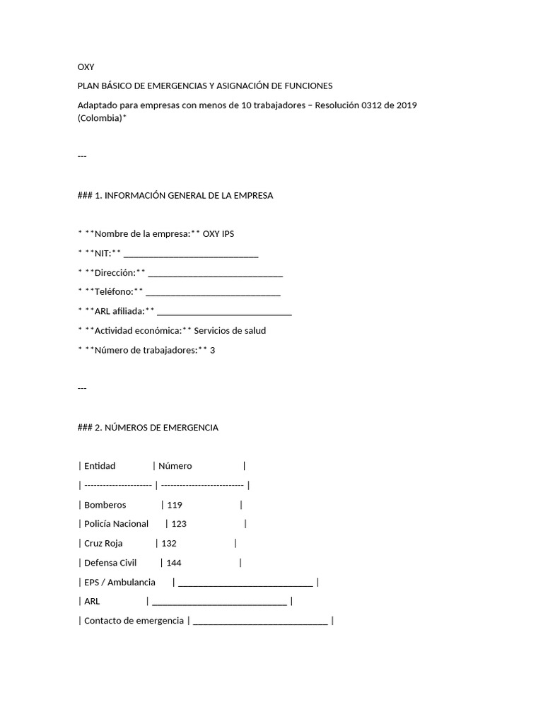 Plan de Emergencias OXY | PDF | Seguridad Pública