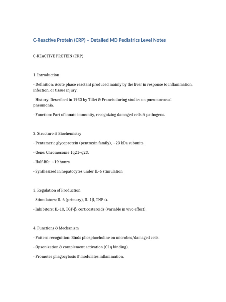 CRP Detailed MD Pediatrics | PDF | C Reactive Protein | Hematology