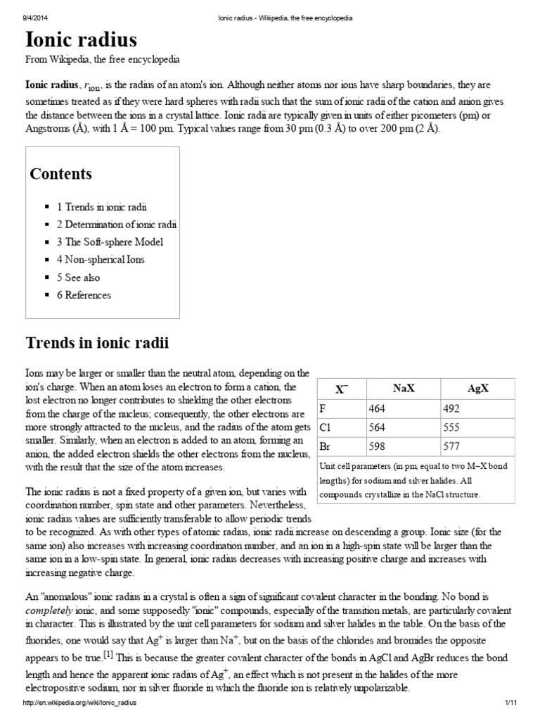 Understanding Ionic Radius and Trends | PDF | Ionic Bonding | Physical ...