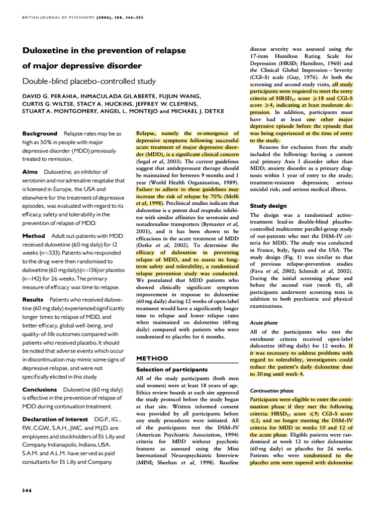 032 2006 - Duloxetine in The Prevention of Relapse of Major Depressive ...