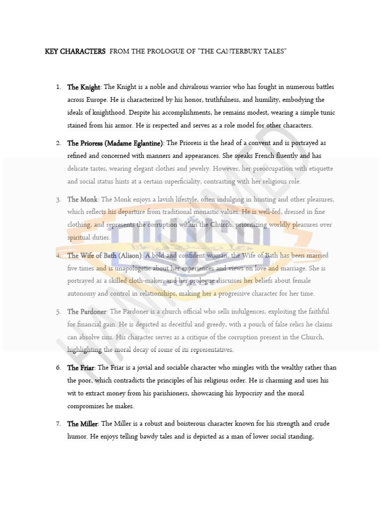 Key Characters in Canterbury Tales Prologue | PDF | The Canterbury Tales