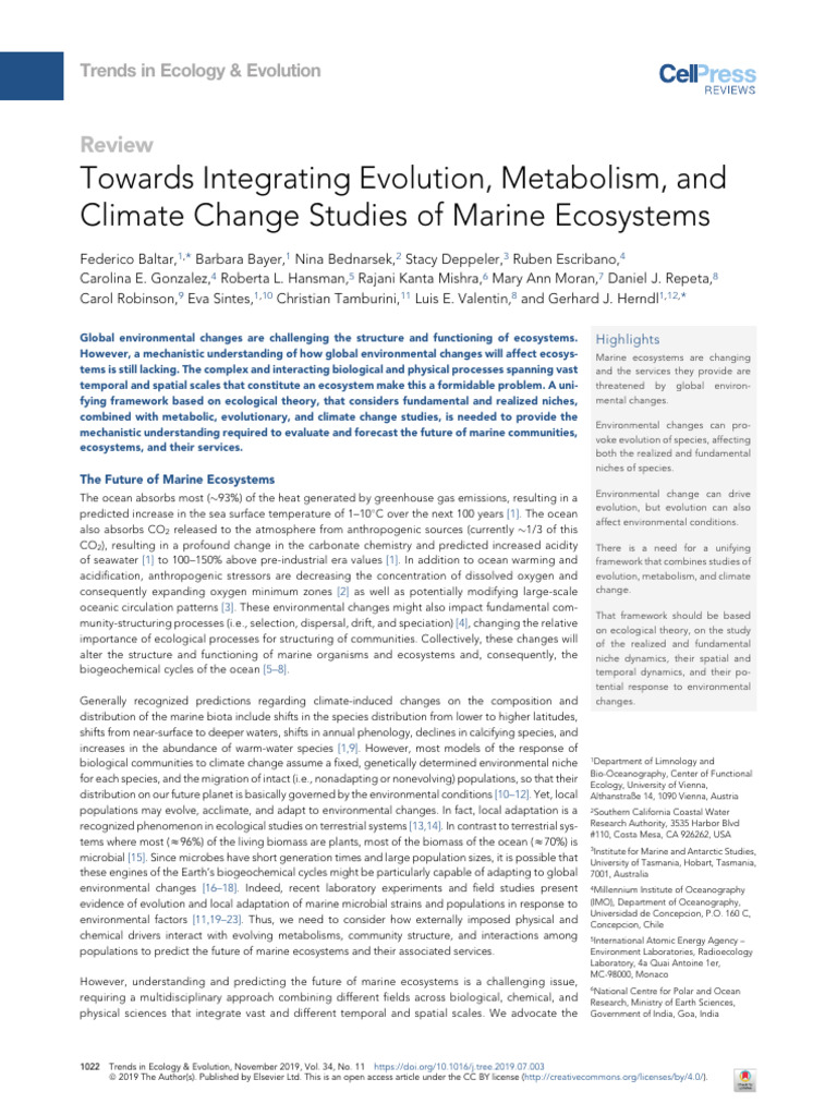Towards Integrating Evolution, Metabolism, and Cli | PDF | Ecology ...