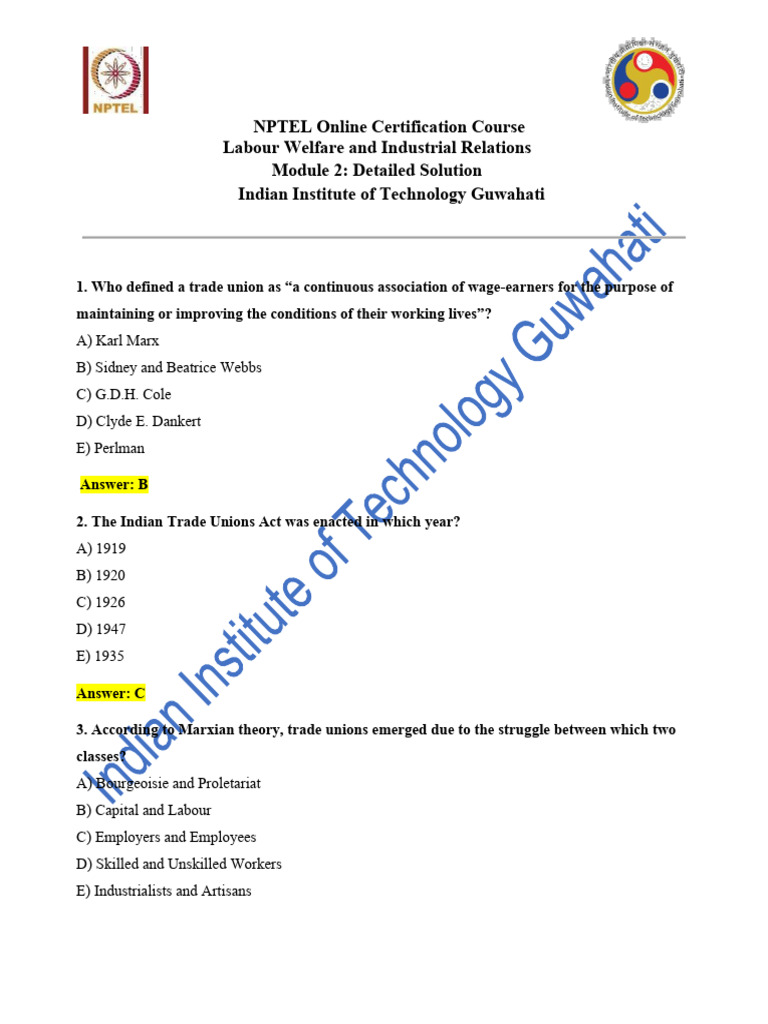 Week 2 - Assignment Solution - NOC25 MG159 | PDF | Trade Union | Employment