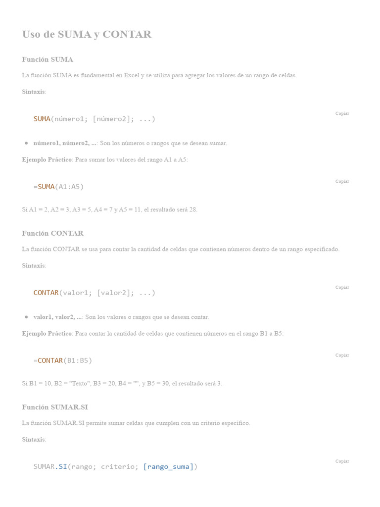 Funciones SUMA y CONTAR en Excel | PDF
