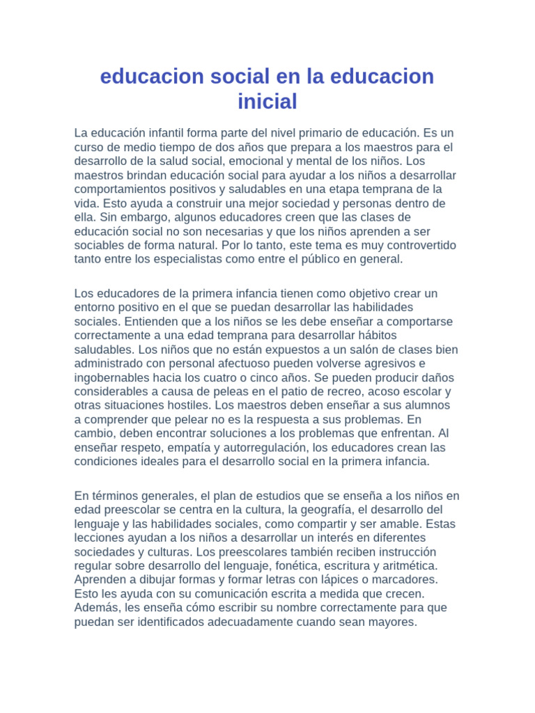Educacion Social en La Educacion Incial | PDF | Educación de la primera ...