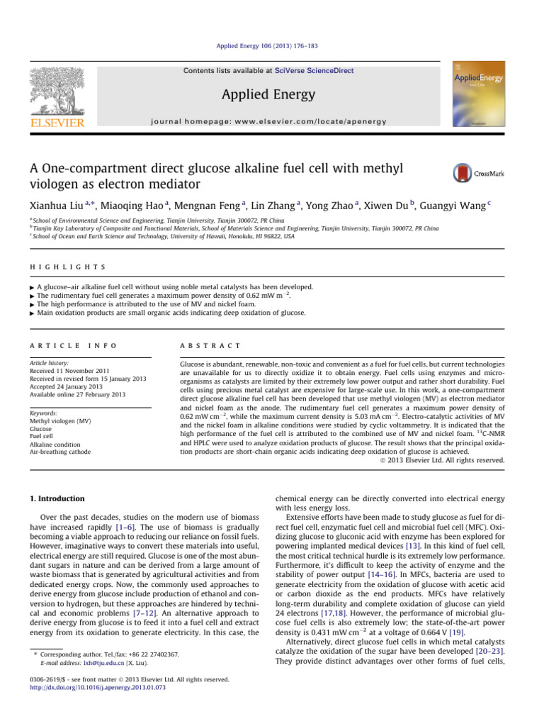 Direct Glucose Alkaline Fuel Cell Study | PDF | Redox | Chemical Reactions