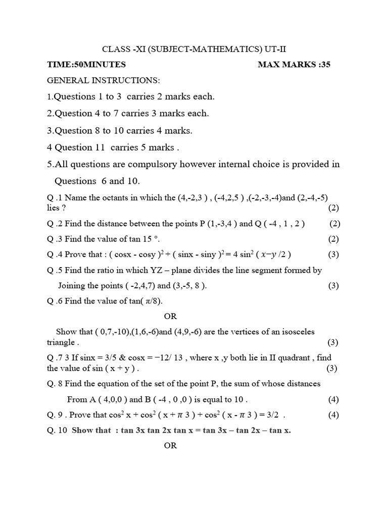 Maths Class 11 Ut-2 | PDF