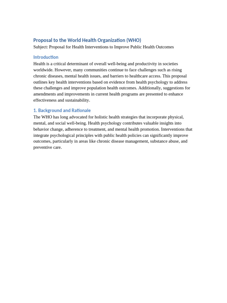 WHO Health Proposal With Image Placeholders | PDF | Health Psychology ...