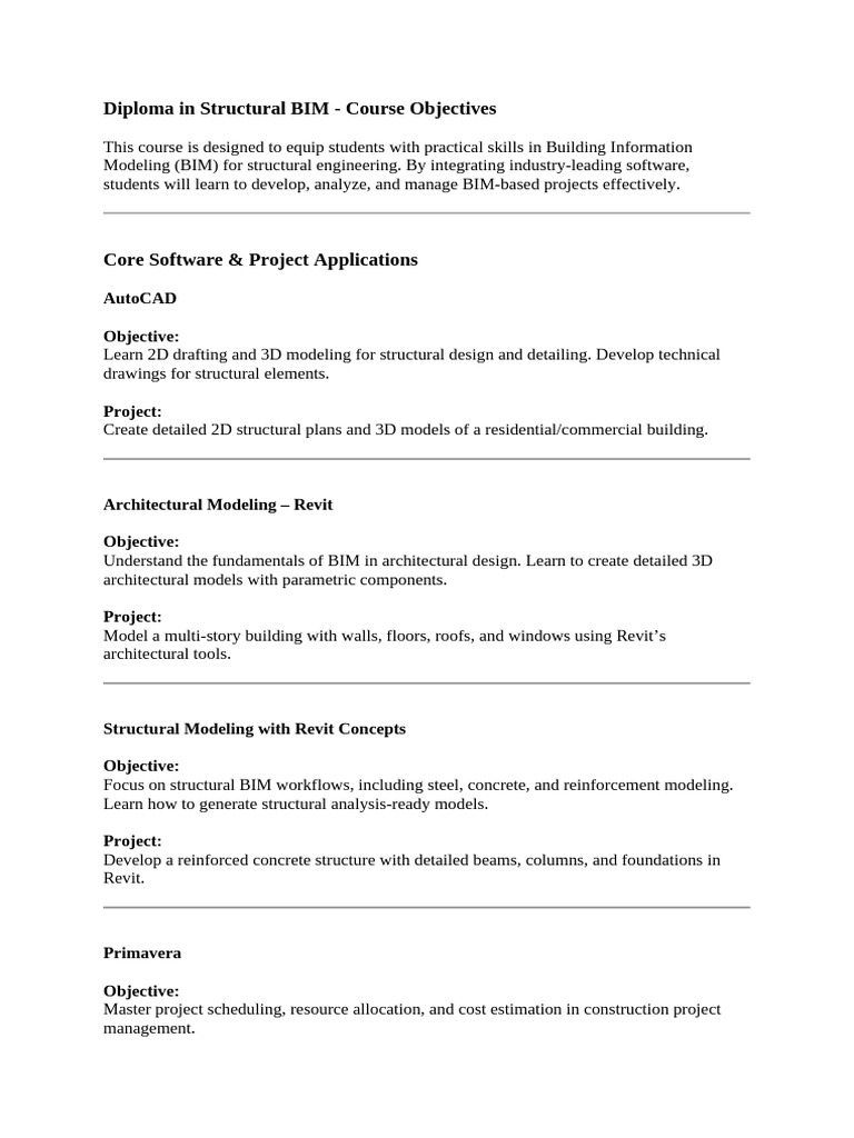 Diploma in Structural BIM Objectives | PDF | Autodesk Revit | Building ...