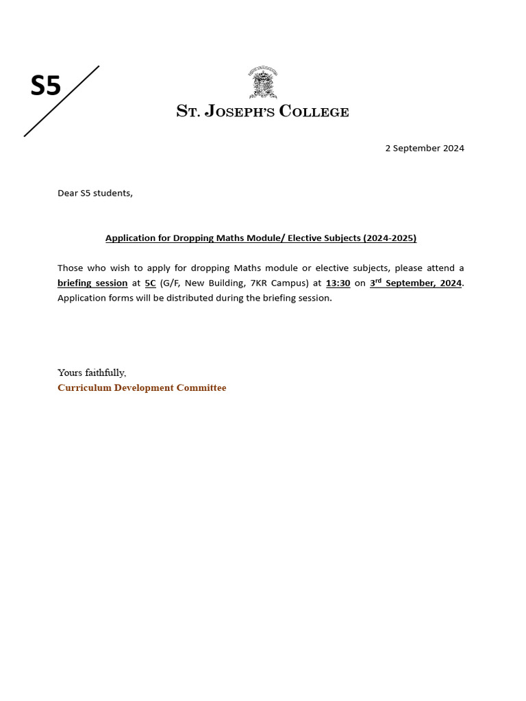 03 Notice - S5 Application For Dropping Maths Module and Elective ...