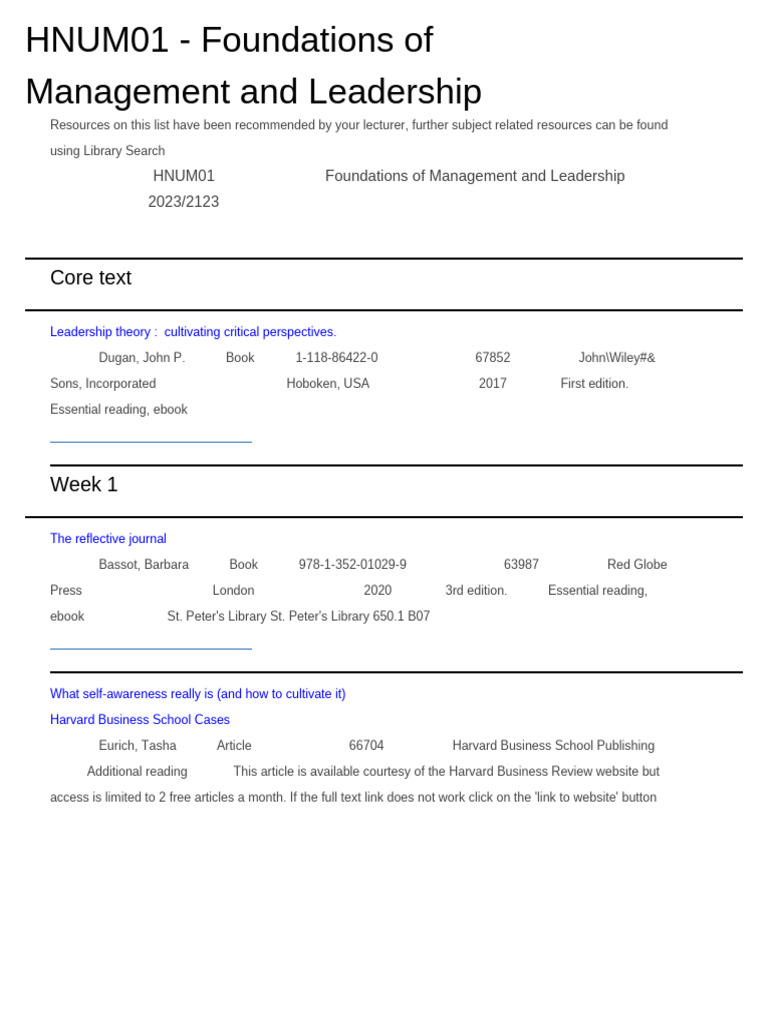 Reading List Foundations of Management | PDF | Books