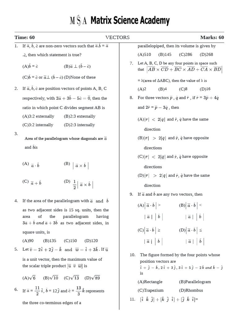 Vector Calculations and Properties Quiz | PDF | Euclidean Vector | Algebra
