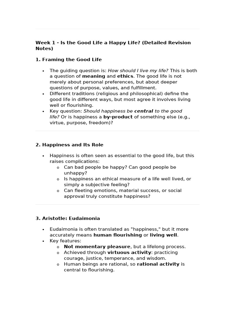 W1 - Is The Good Life A Happy Life? | PDF | Happiness | Virtue