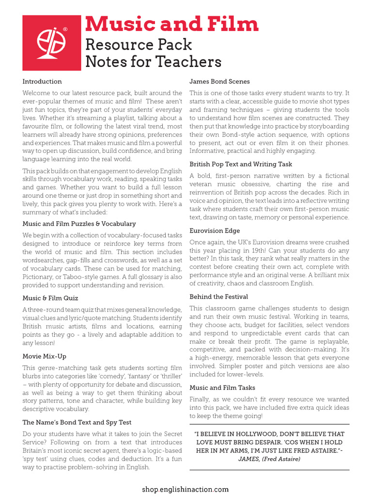 Music and Film Resource Pack - EiA Shop | PDF | Singing | Filmmaking