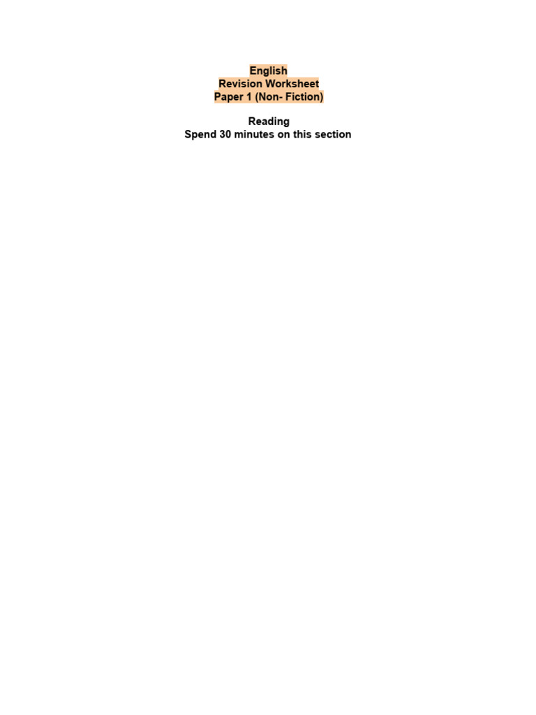 Non-Fiction Revision Worksheet: Reading & Writing | PDF