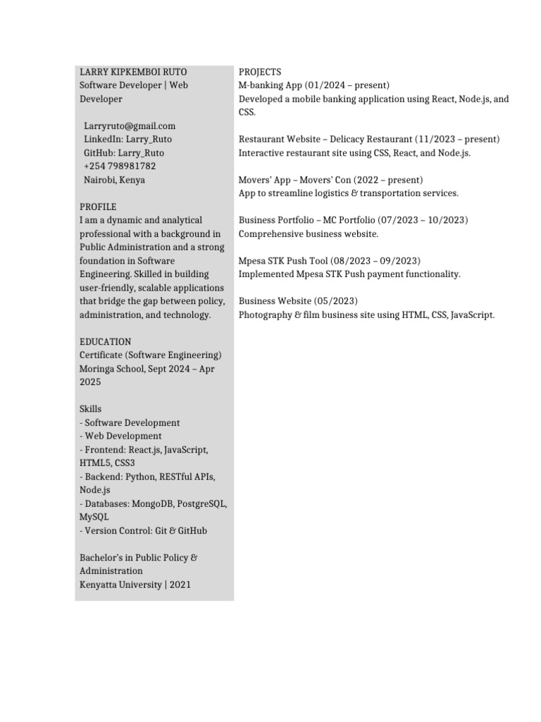 Larry CV FullGreyColumn | PDF