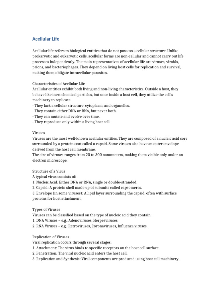 Acellular Life FTB Biology Mdcat | PDF | Virus | Cell (Biology)