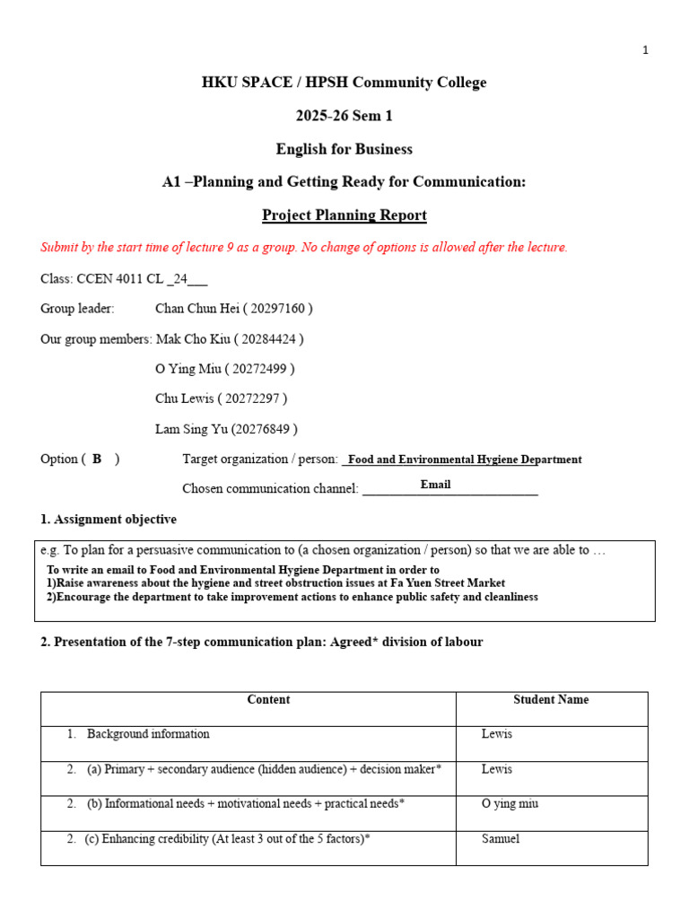 Business Communication Project Plan | PDF | Communication