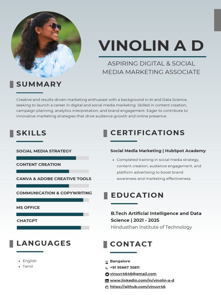 Vinolin - Social Media Marketer | PDF