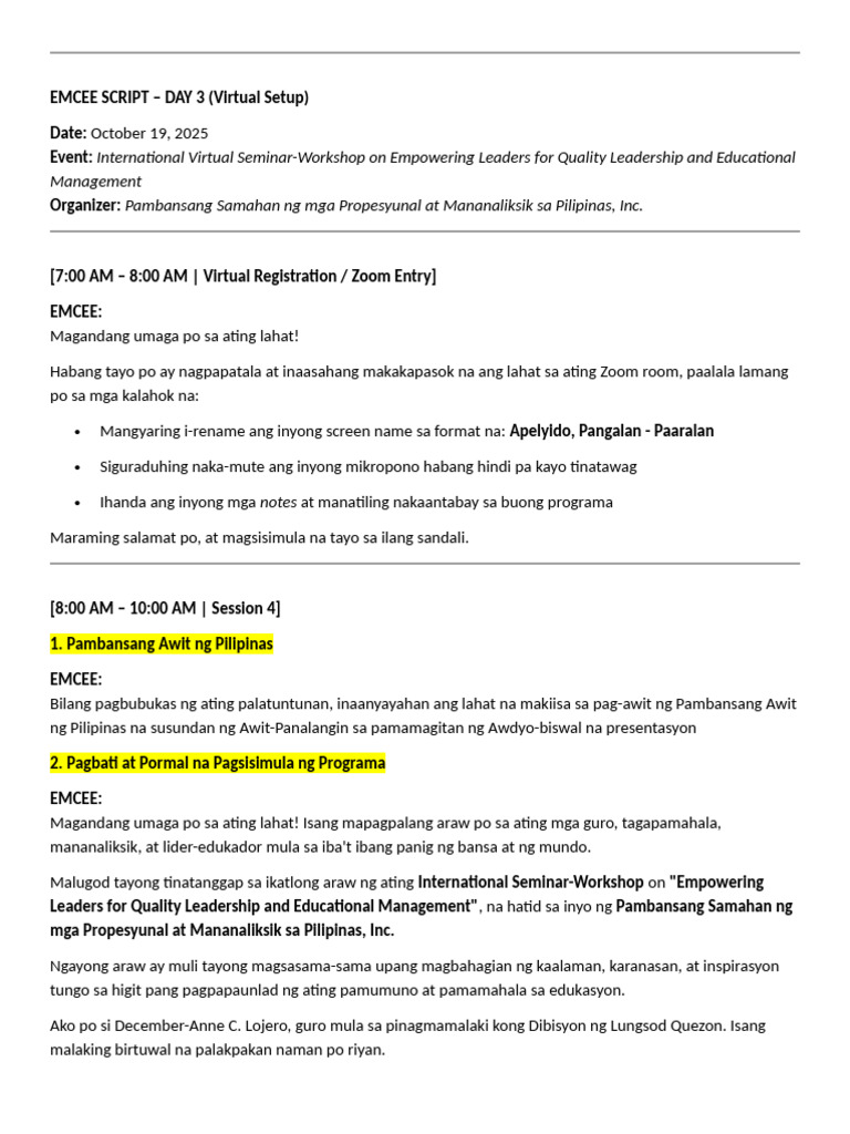 Emcee Script 2day | PDF