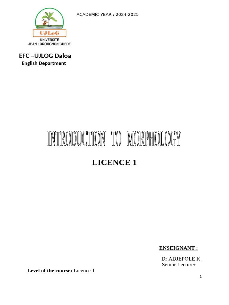 Introduction To Morphology | PDF | Morphology (Linguistics) | Word