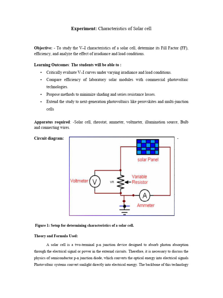 Solar Cell Characteristics Experiment | PDF | Doping (Semiconductor ...