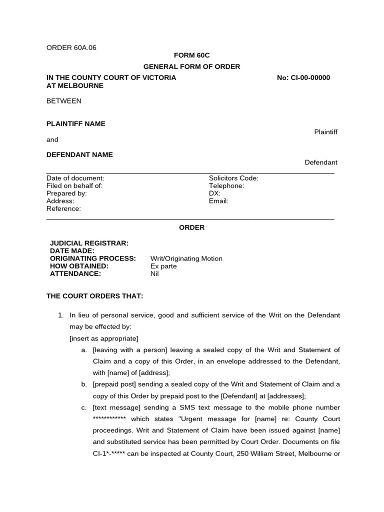 Example Draft Ex Parte Orders | PDF | Writ | Summons