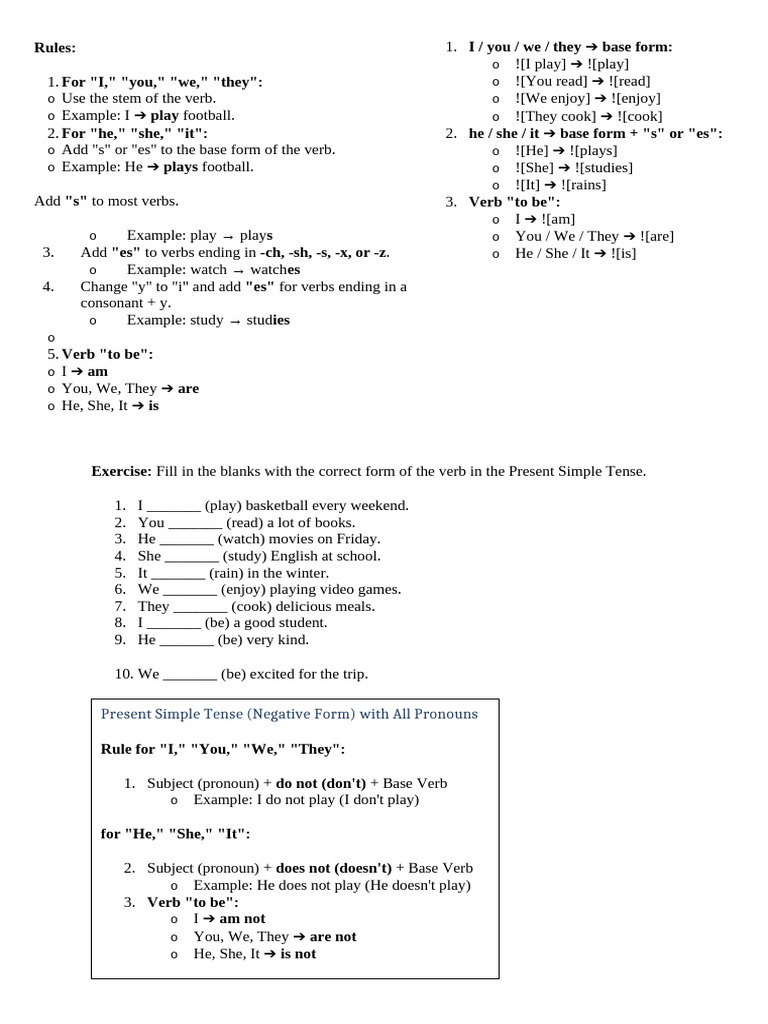 Present Simple Tense Exercises and Rules | PDF | Subject (Grammar ...