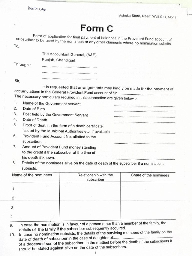 Death Case Proforma C | PDF