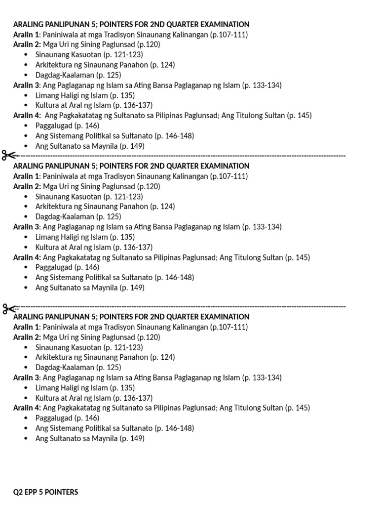 q2 All Subjects Exam Pointers | PDF