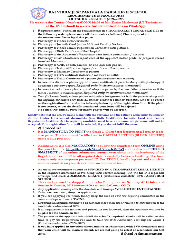 Grade 1 Registration Form For Outsiders 2026 1 | PDF | Birth Certificate