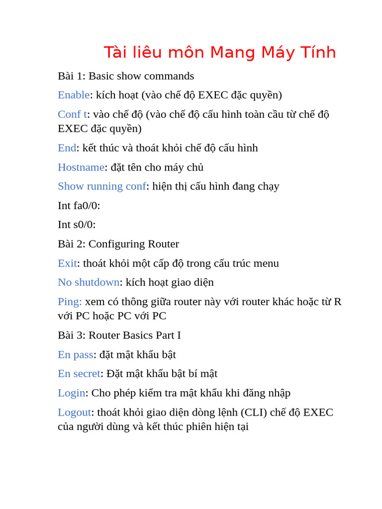 Tài Liêu Môn Mang Máy Tính | PDF