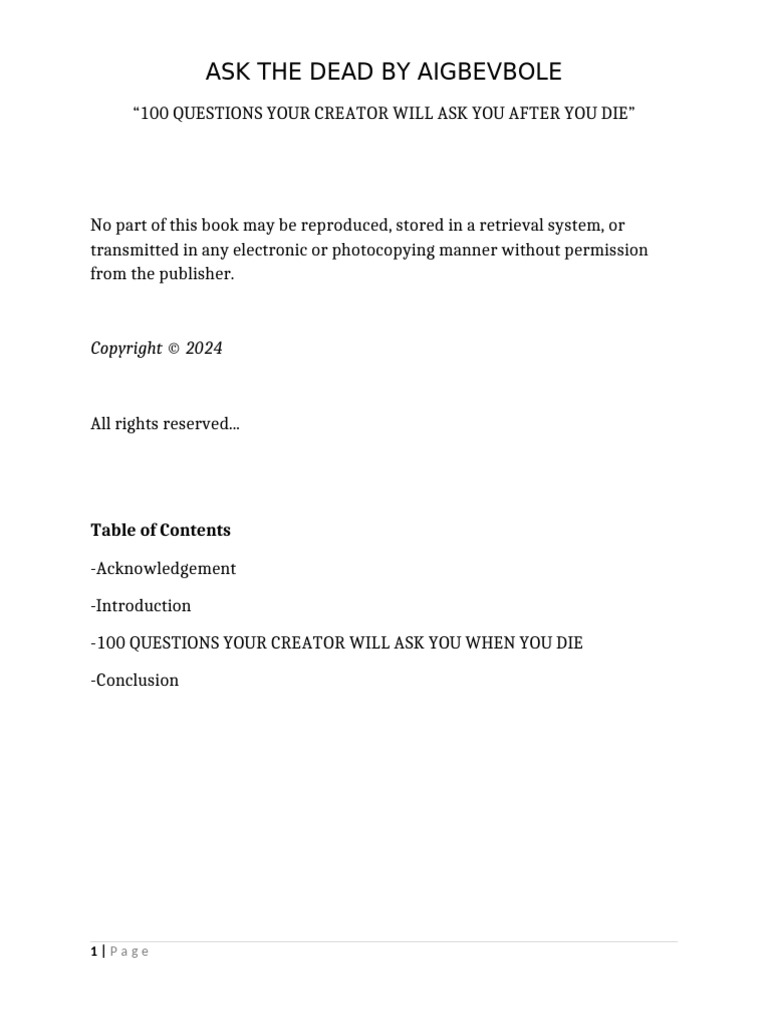 100 Questions from Your Creator | PDF | Afterlife | God