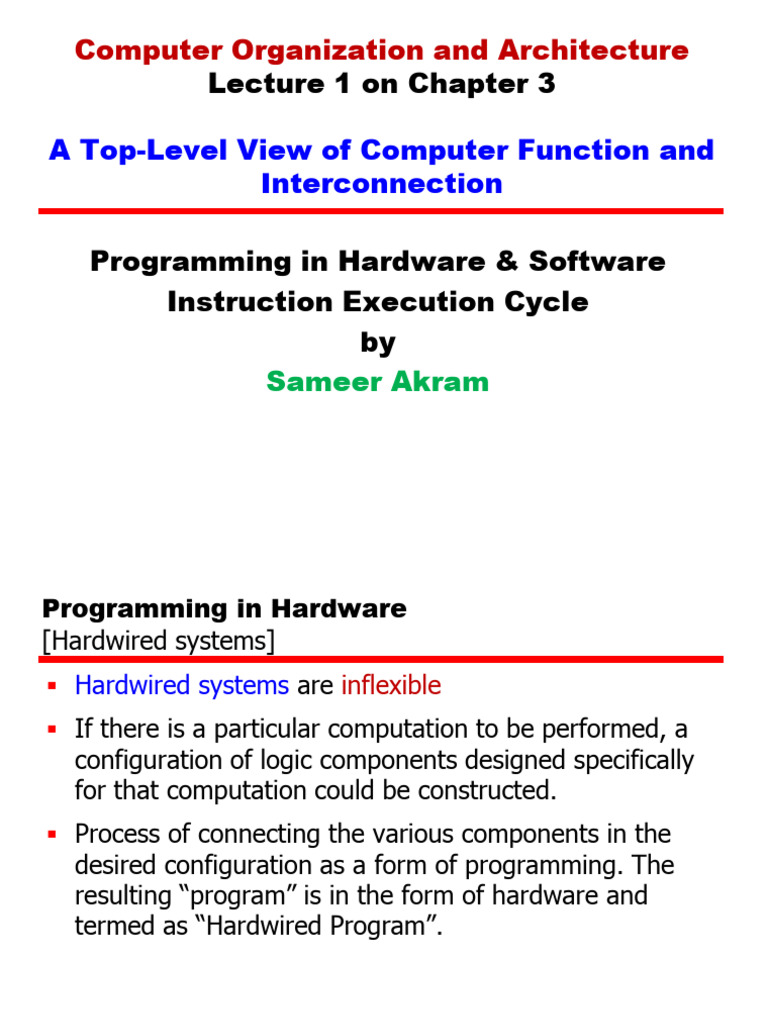 Ch3 Lec1 - Programming in Hardware N Software, Instruction Cycle - Sameer Akram | PDF | Central ...