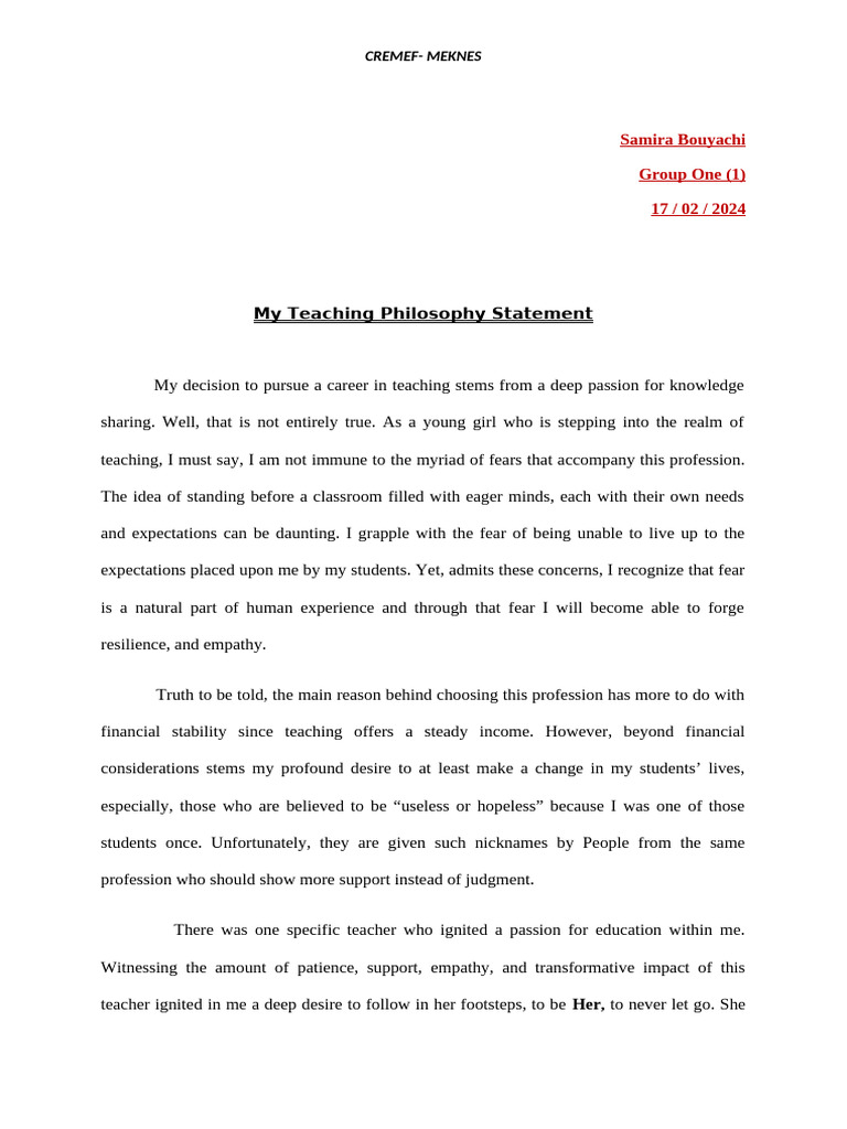 My Teaching Philosophy Statement 3 | PDF | Teachers | Knowledge