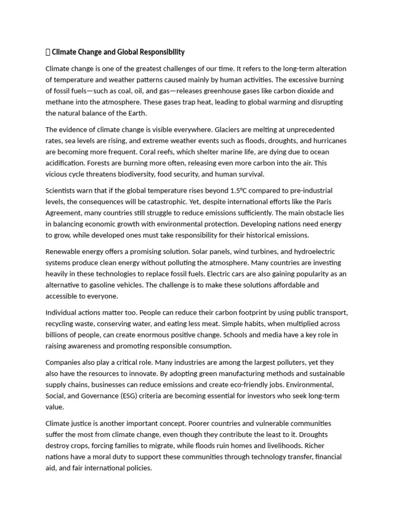 ? Climate Change and Global Responsibility | PDF | Climate Change ...