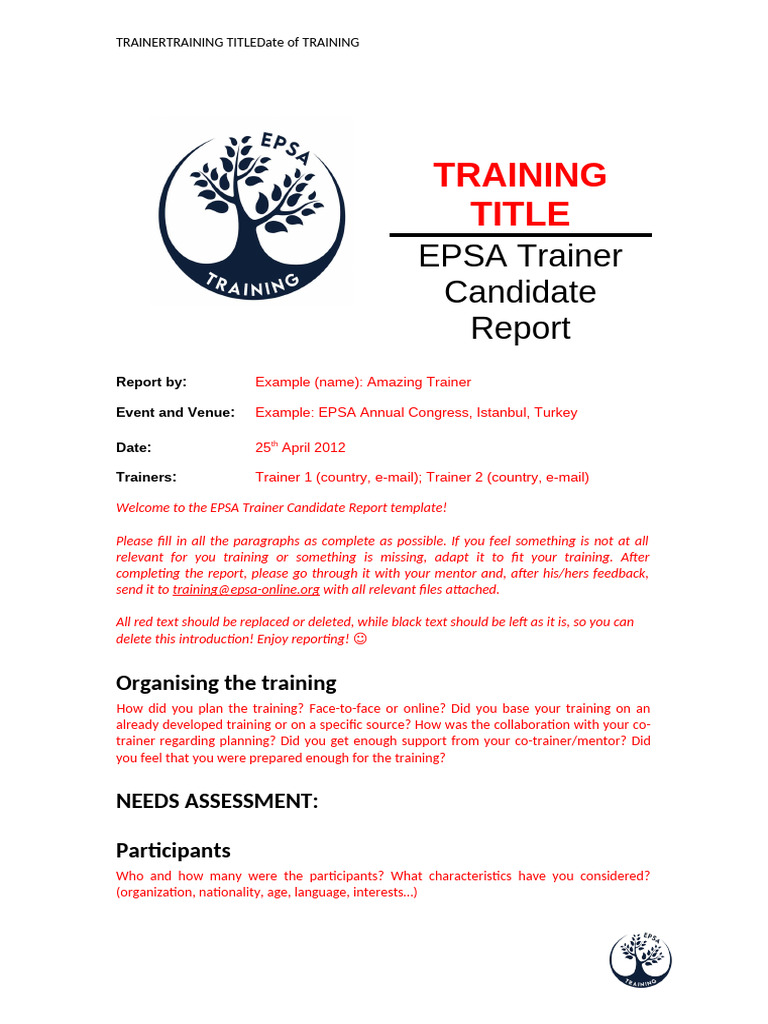EPSA Trainer Candidate Report Template | PDF | Psychology | Cognition