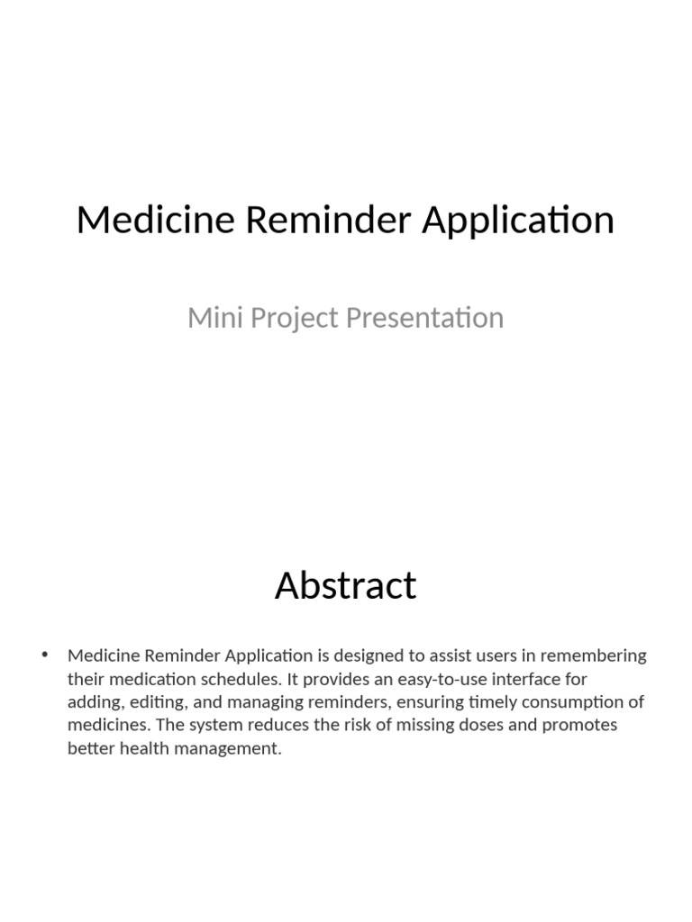 Medicine Reminder App for Health Management | PDF | Databases | System