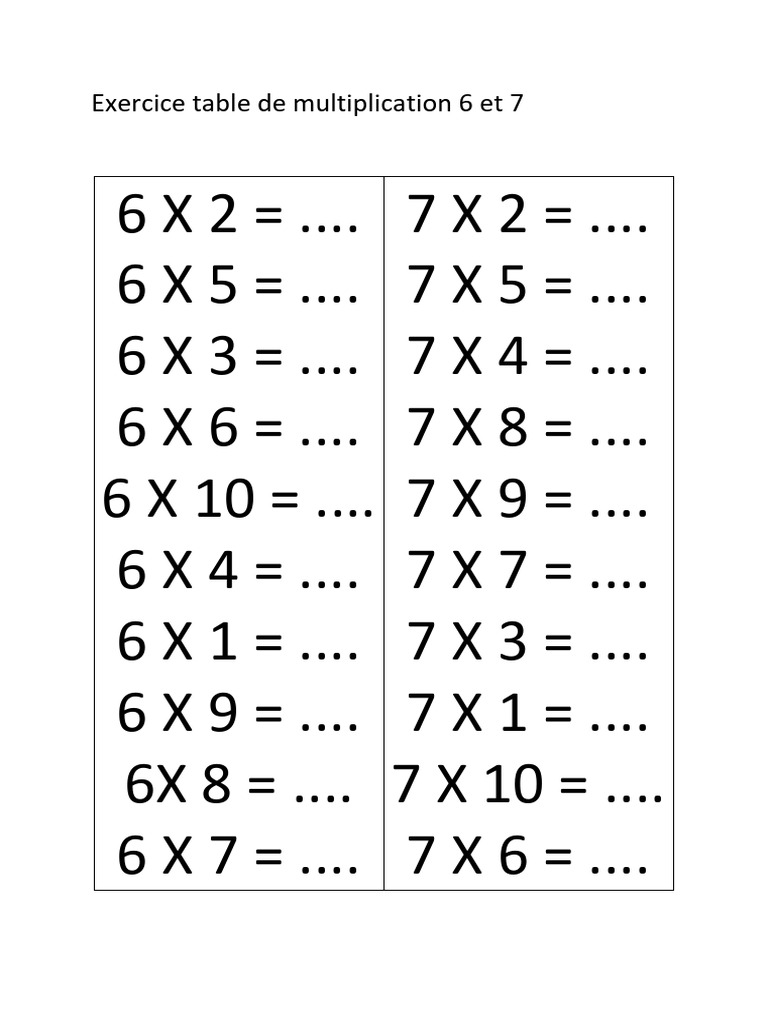 Exercices de multiplication 6 et 7 | PDF