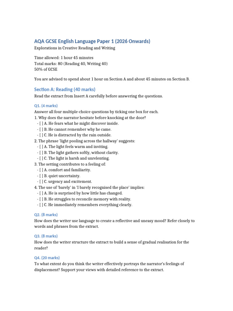 AQA GCSE English Language Paper 1 Guide | PDF