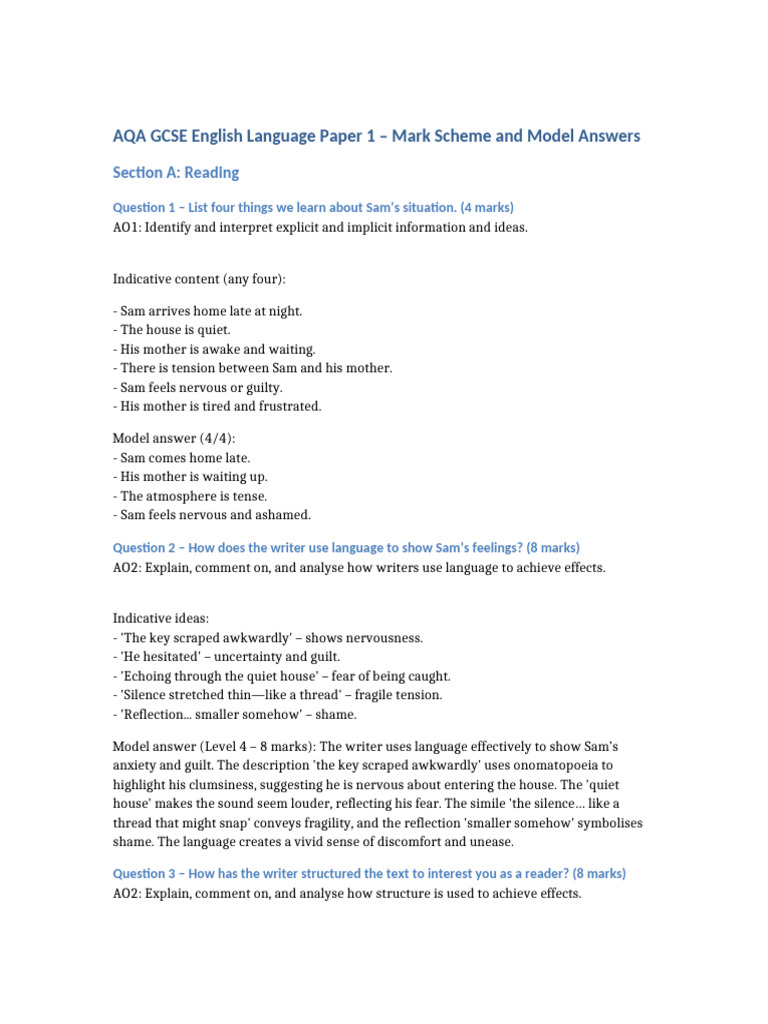 AQA GCSE English Language Paper 1 Guide | PDF