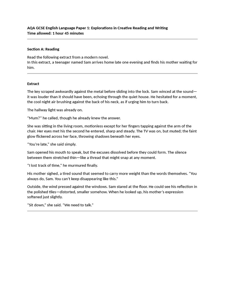 AQA GCSE English Language Paper 1 Guide | PDF