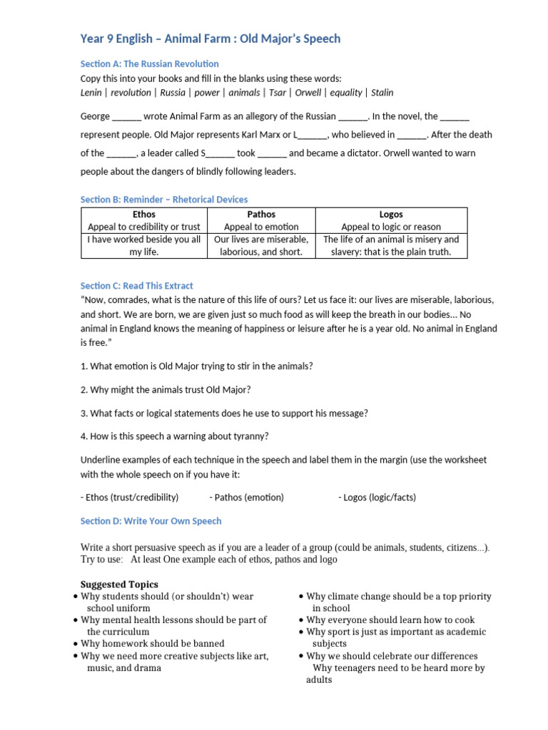 Old Major's Rhetorical Techniques | PDF | Rhetoric