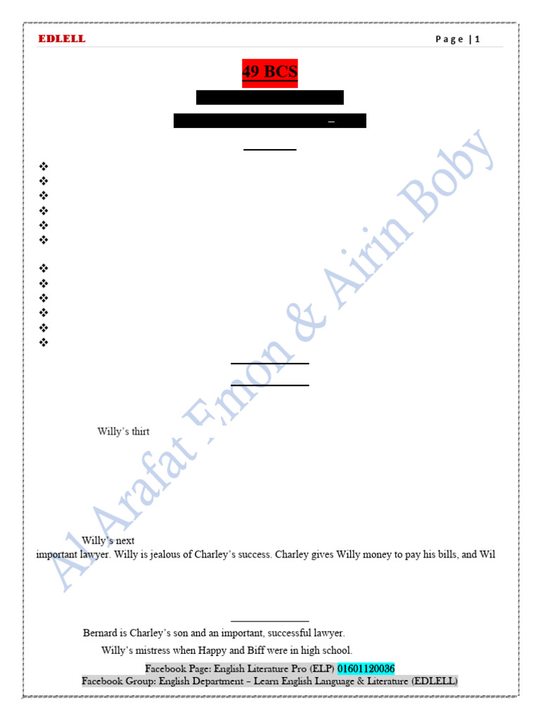 49 BCS Death of A Salesman by English Literature Pro | PDF