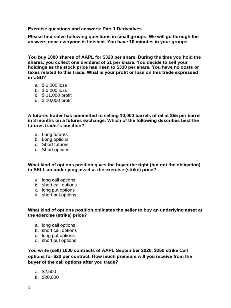 Derivatives Exercise Questions ONLY | PDF