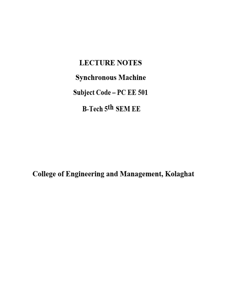 Synchronous Machine Lecture Notes | PDF | Electromagnetic Induction ...